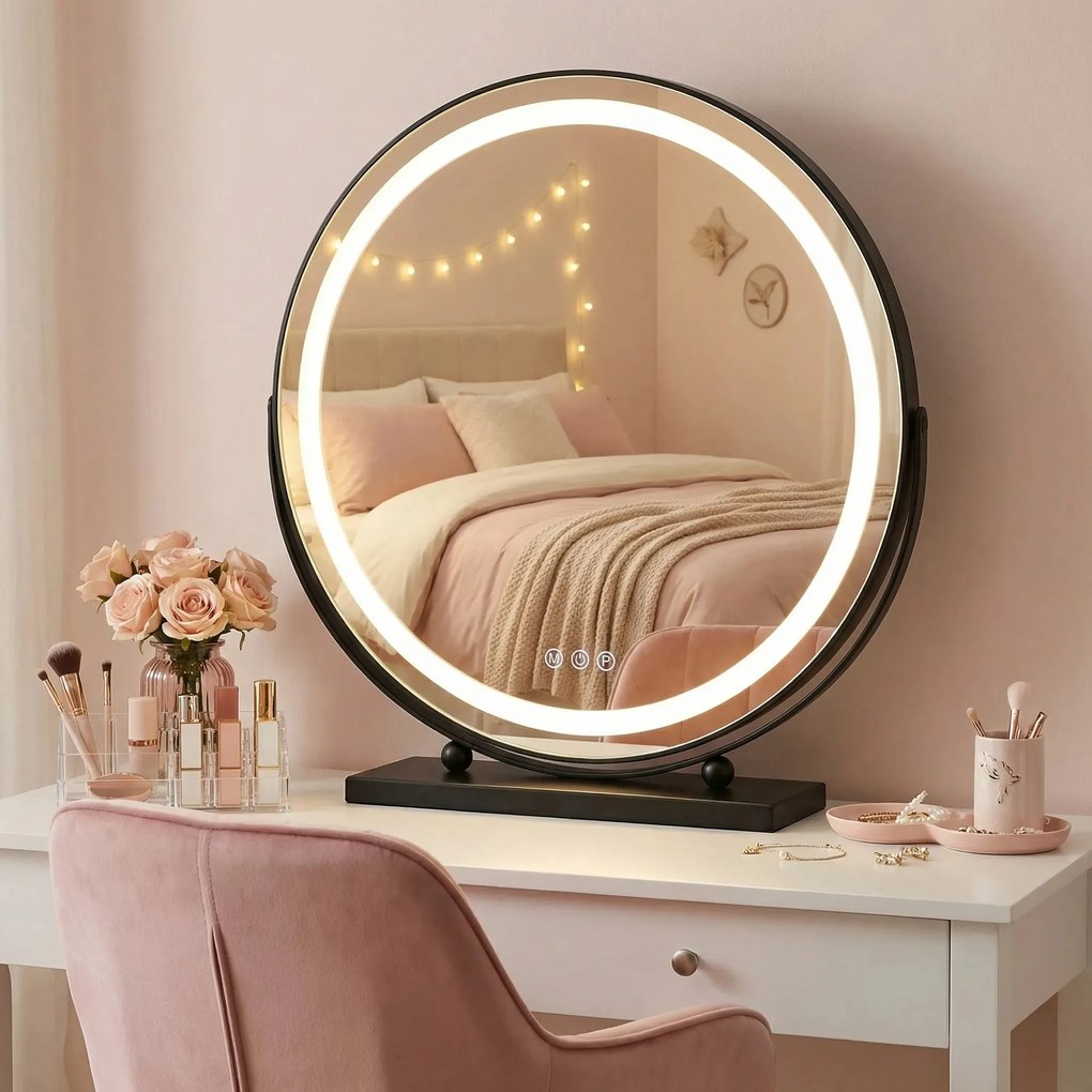 Rea Kosmetické zrcadlo ⌀50 cm s regulovatelným LED osvětlením HOM-12022 černé