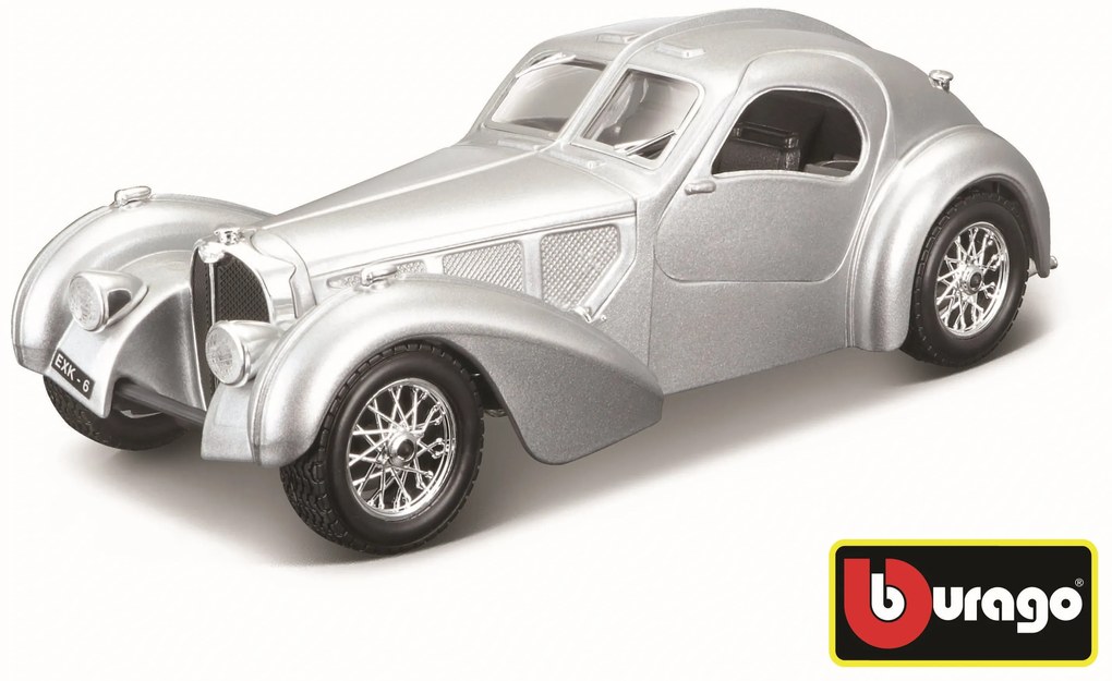 Kovový model bburago 1:24 bugatti atlantic stříbrná