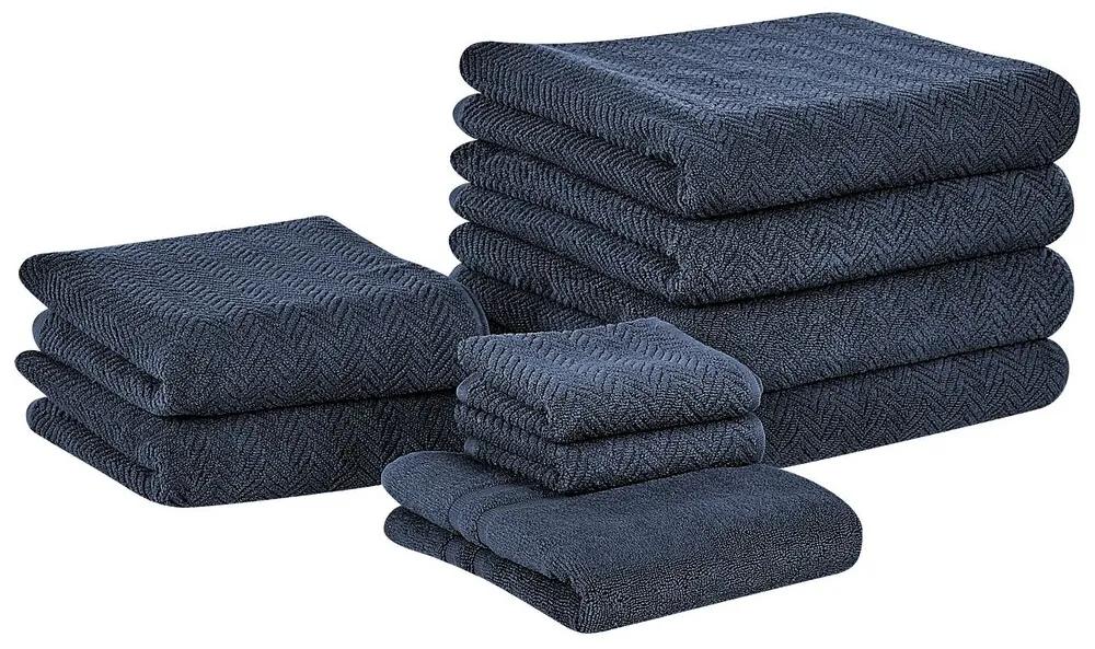 Sada 9 bavlněných ručníků tmavě modré MITIARO Beliani
