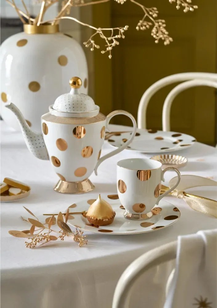 Pip Studio Dot Delight čajová konvice 1,25l, bílo-zlatá (Nádherná čajová konvice v jedinečném designu)