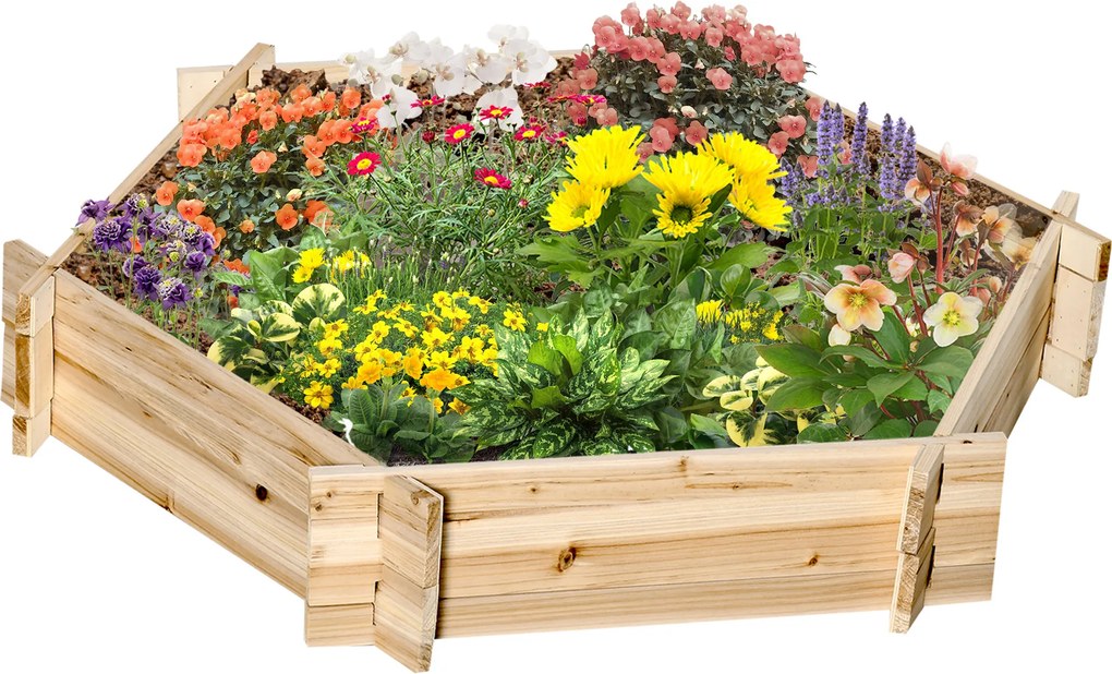 Outsunny šestihranný vyvýšený záhon DIY květináč Dřevěný květináč pro zahradu balkon Příroda 100 x 92 x 16 cm | Aosom