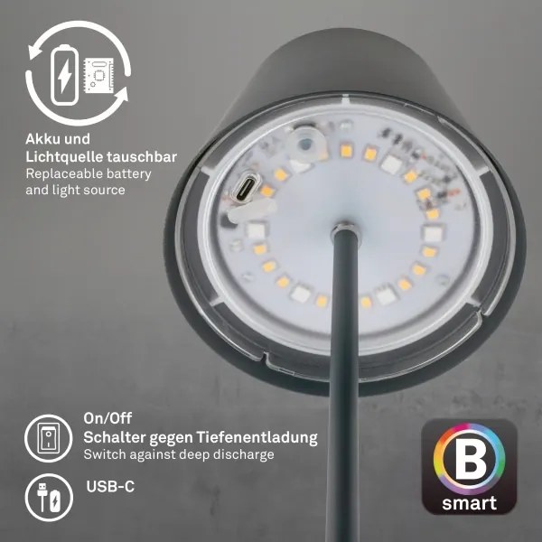 Briloner 7559015-LED RGB St stolní lampa COLORIS 3,5W/5V IP44 2000mAh Wi-Fi Tuya