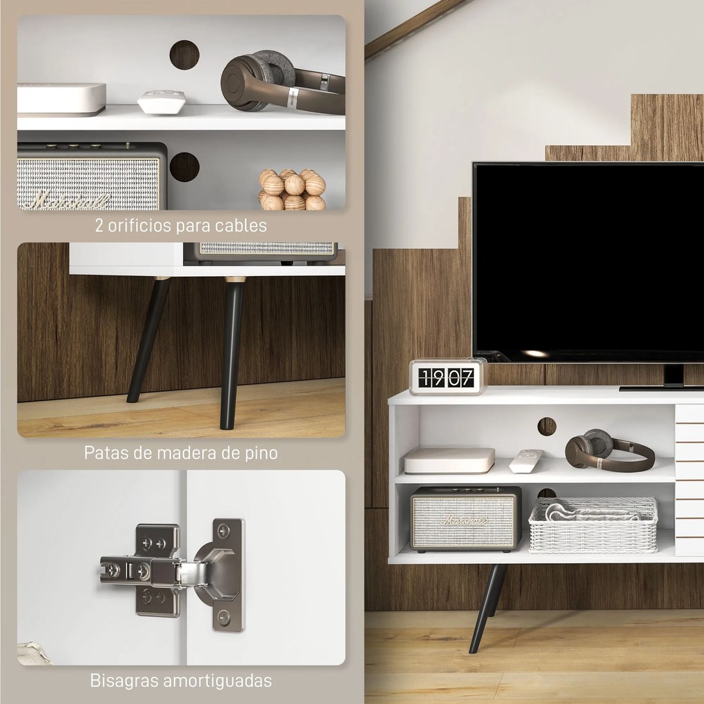 HOMCOM TV stolek do obývacího pokoje pro TV do 65 palců, moderní TV stolek se 2 otevřenými policemi a 1 nastavovací policí 145x38x65 cm Bílý