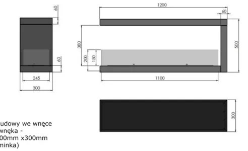 InFire - Rohový BIO krb 120x50 cm 3kW oboustranný