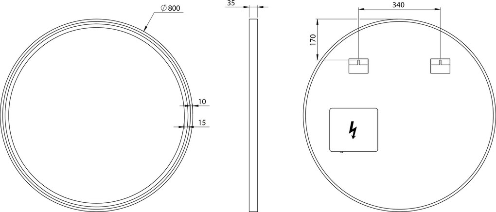 Sapho KADRIS kulaté zrcadlo s LED osvětlením o 80cm černá mat KD080