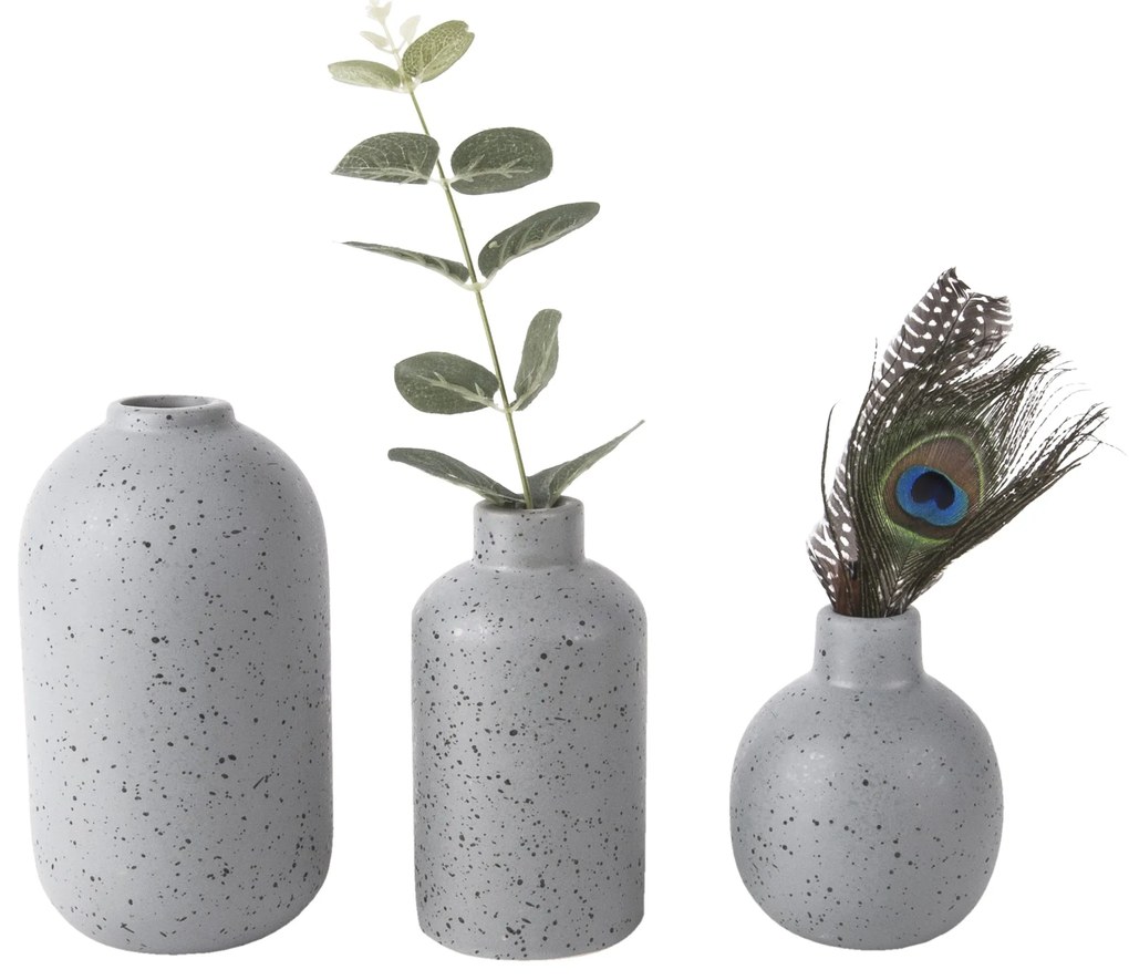 PRESENT TIME Sada tří šedých keramických váz Dotted