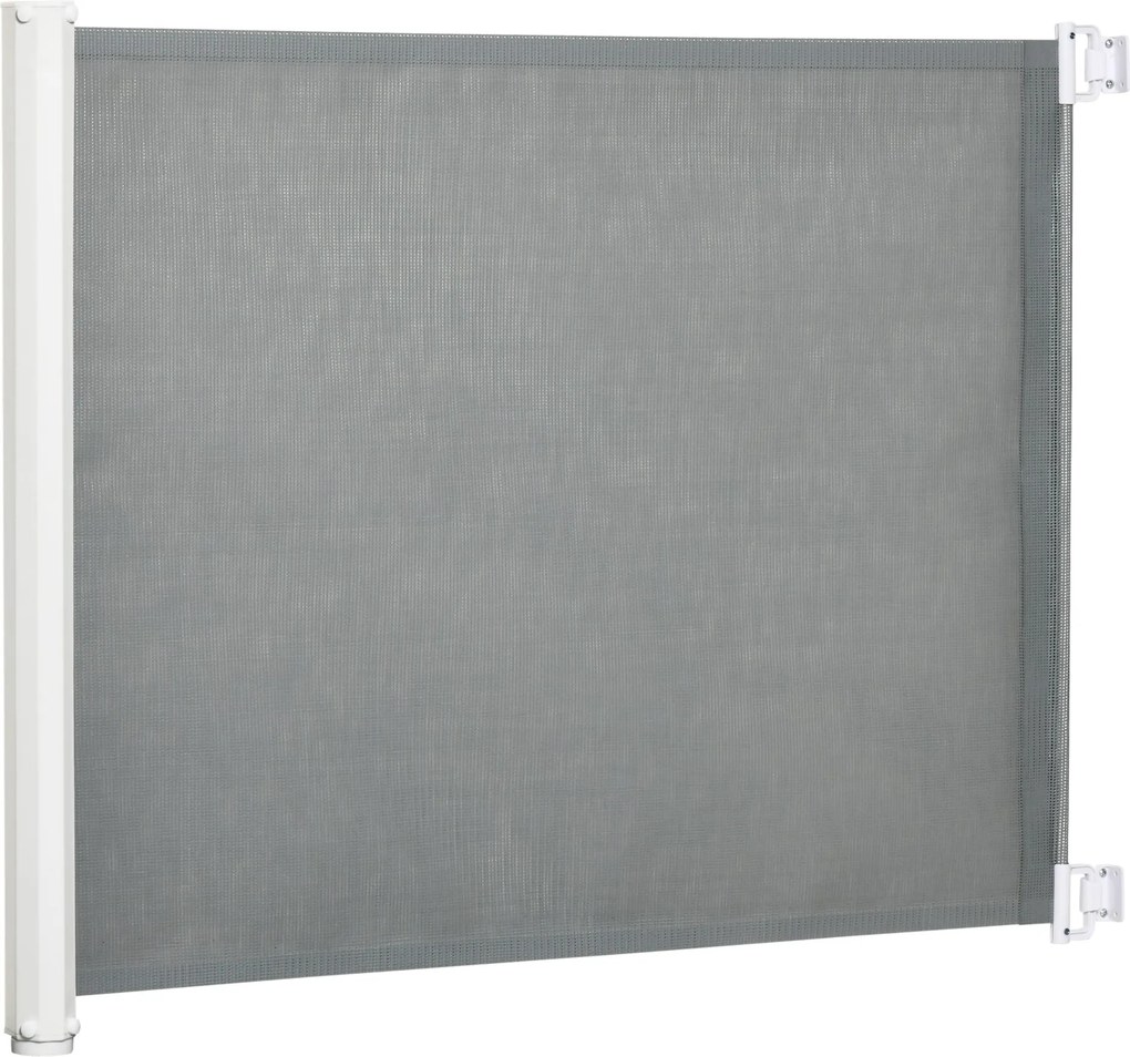 PawHut Ochrana pro psy - Zábrana na schody s bezpečnostním rozdělením, otevírací zábrana, roztažná zábrana, roletka, plastová šedá 115 x 82,5 cm | Aos
