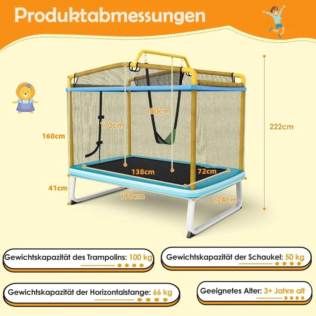 Costway 3-in-1 Dětská trampolína s houpačkou a horizontální tyčí