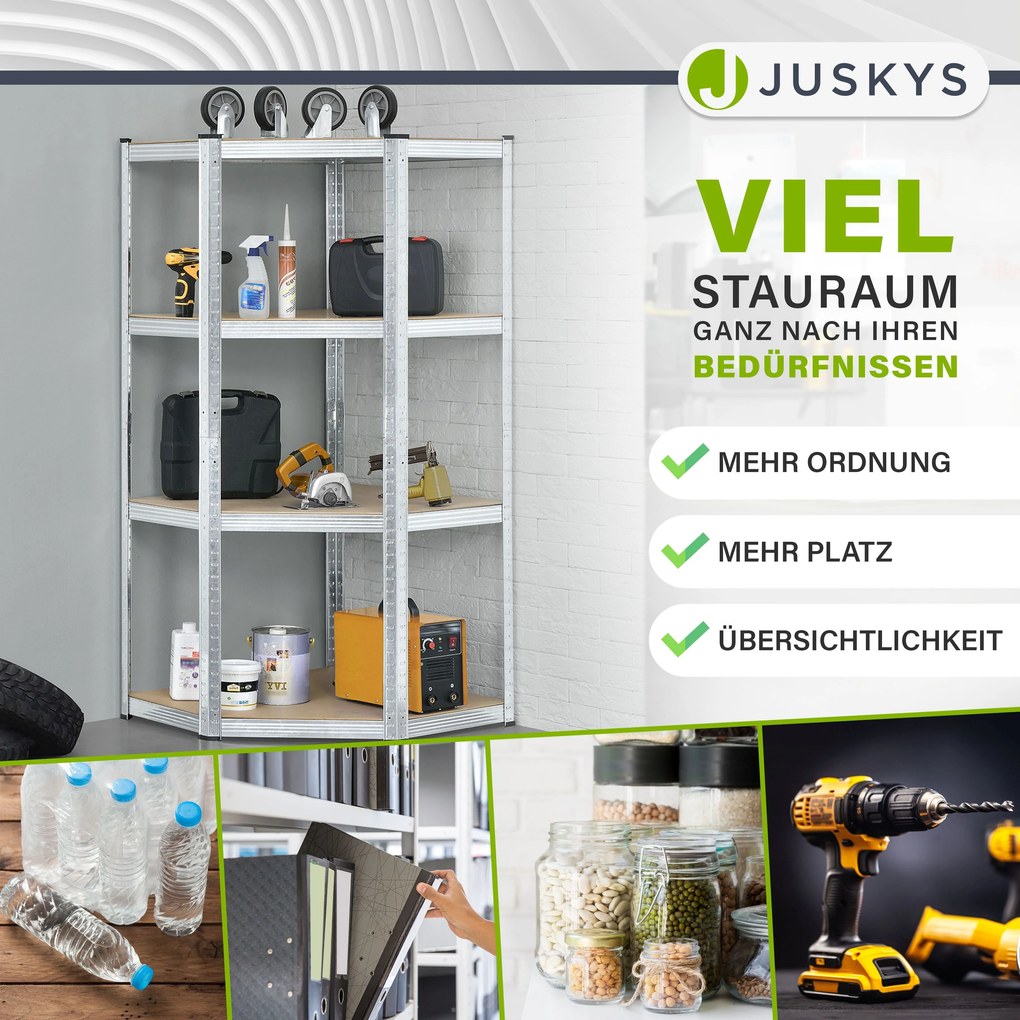 Juskys Rohový kovový regál Corner Easy 160 × 75 × 40–75 cm Barva: šedá