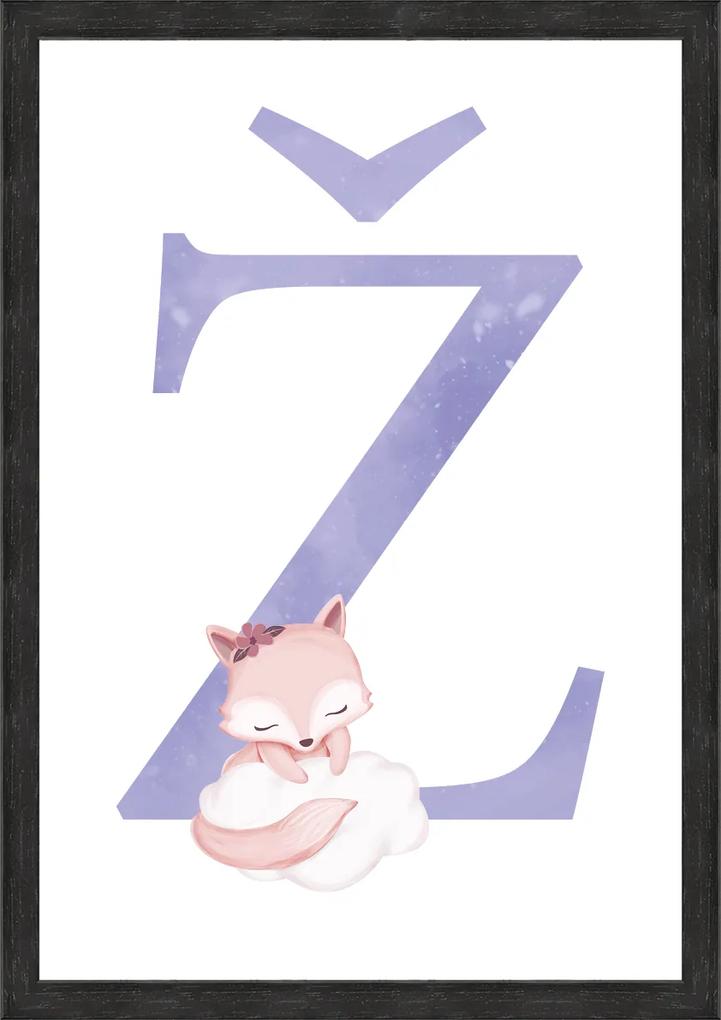 Abeceda písmena s liškou - Obraz, Plakát Velikost: A3 - 29,7x42 cm, Volba rámu: s černým rámem, Písmeno: A