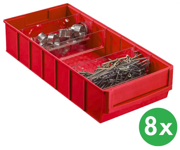 Allit Plastový regálový box ShelfBox typ E - 183 x 400 x 81 mm, 8 ks, červený