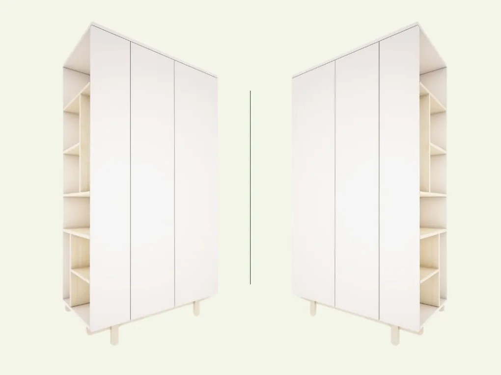 Wood Luck Designová šatní skříň s otevřeným regálem BASIC bílá
