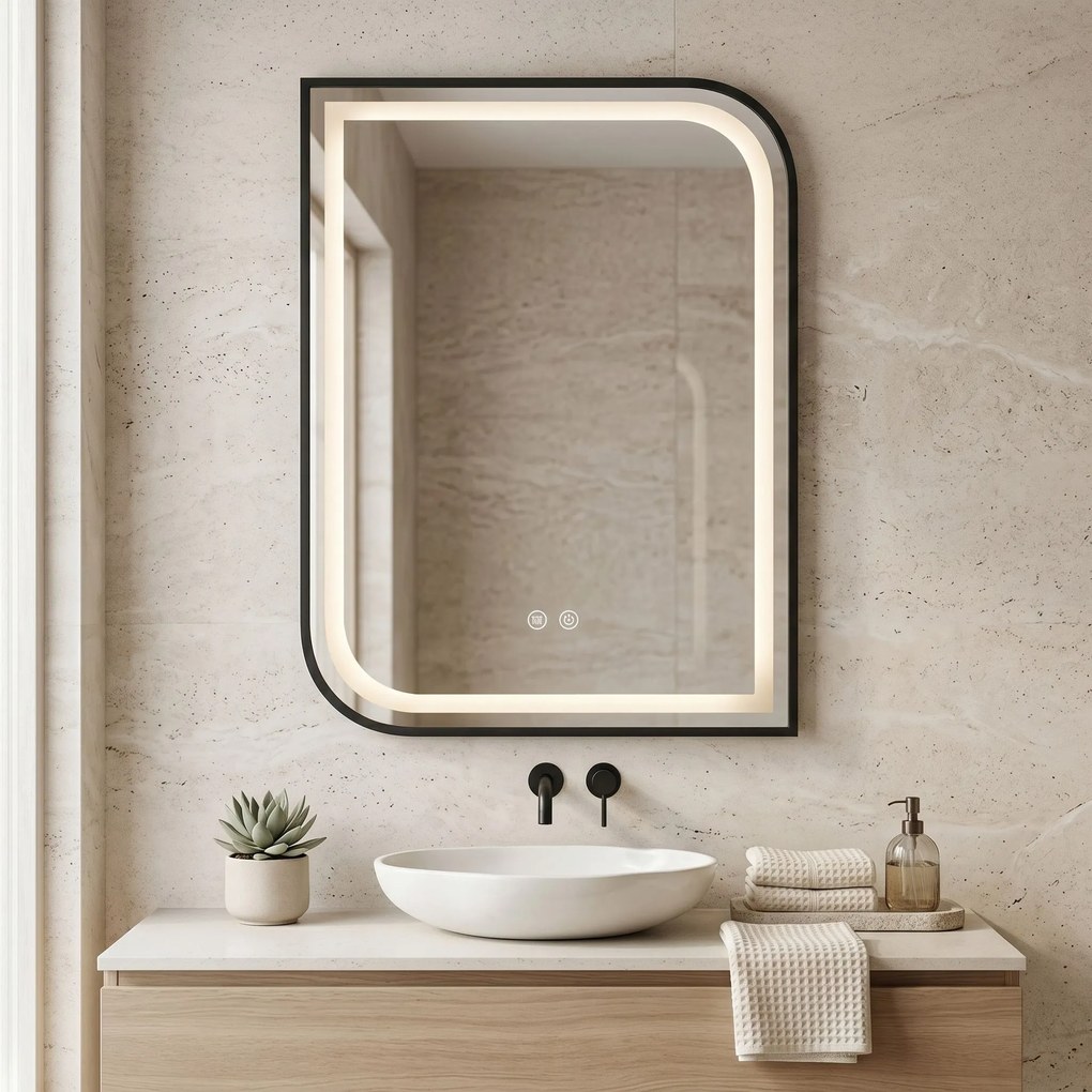 Rea Zone, LED zrcadlo, 50x70 cm, černá matná, HOM-00302