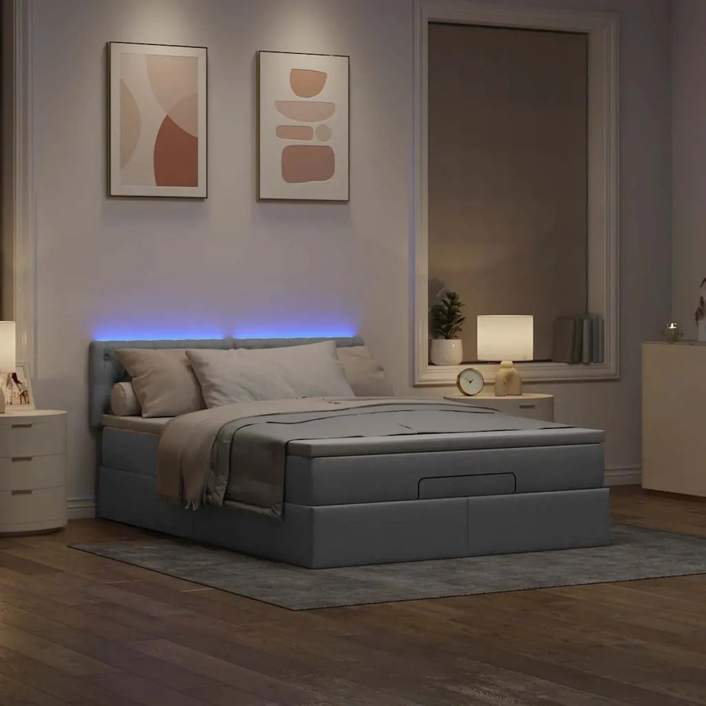Osmanská postel s matrací &amp; LED světle šedá 140x190 cm látka 3312388