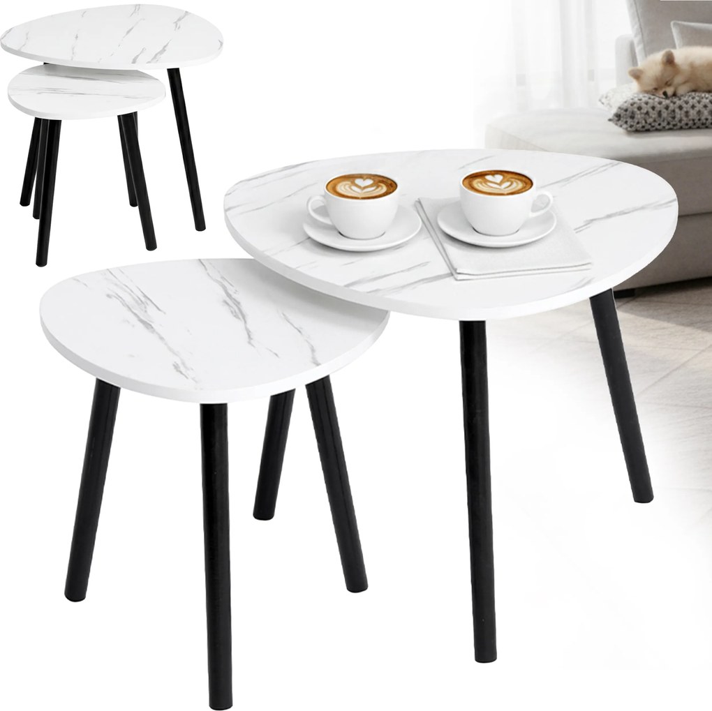 Velaco Set 2 konferenčních stolků TIG-4 54, imitace bílého mramoru/černá