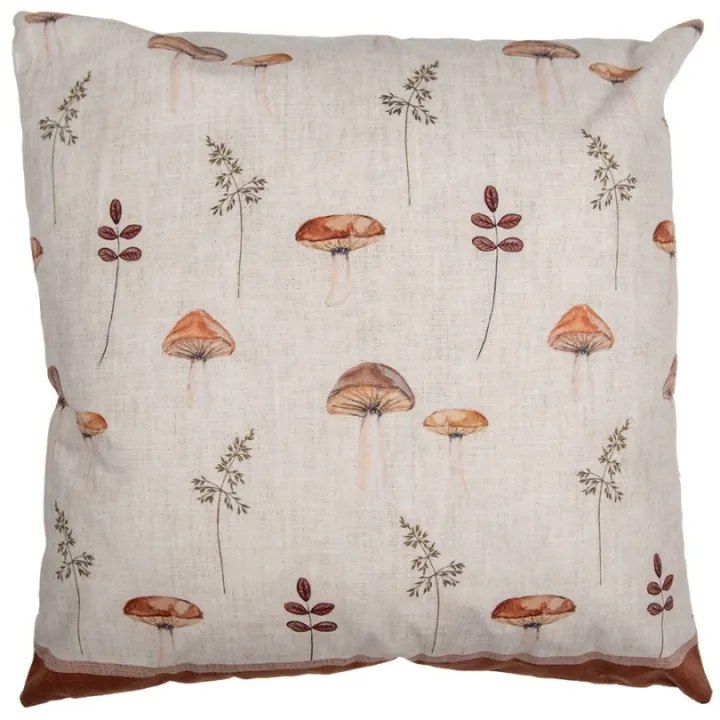 Béžový povlak na polštář s podzimním motivem přírody a houbiček Little Fall Jewels – 45x45 cm