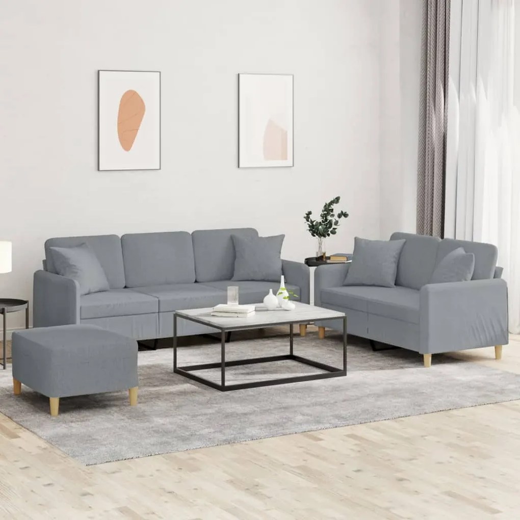 3dílná sedací souprava s polštáři světle šedá textil 3202142
