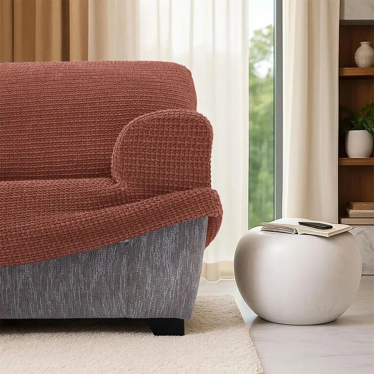 Super strečové potahy RUBINIA cihlová rohová sedačka (š. 340 - 540 cm)