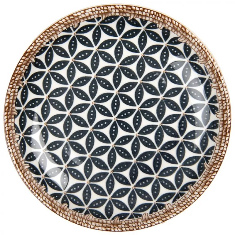 Černo-bílý snídaňový talíř s mozaikou a hnědým okrajem Sjoerd – 21x3 cm