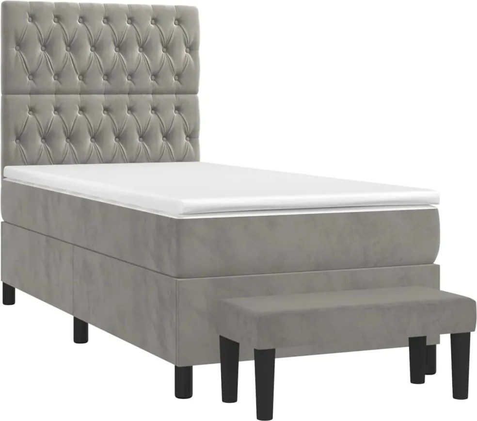 Box spring postel s matrací světle šedá 100x200 cm samet 3138007