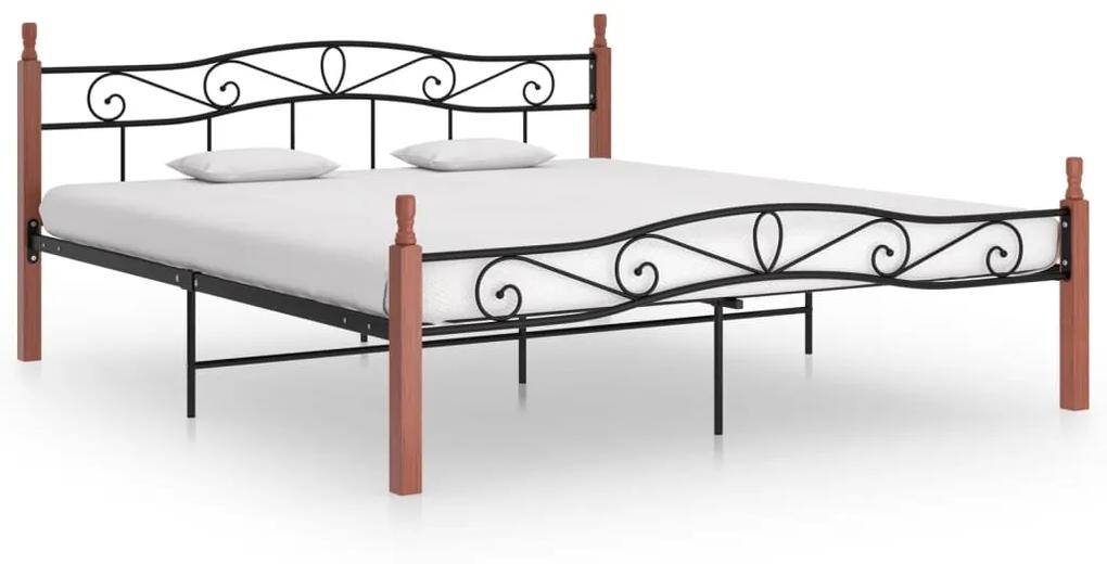 Rám postele černý kov a masivní dubové dřevo 180 x 200 cm,  324909 HangarStore.cz