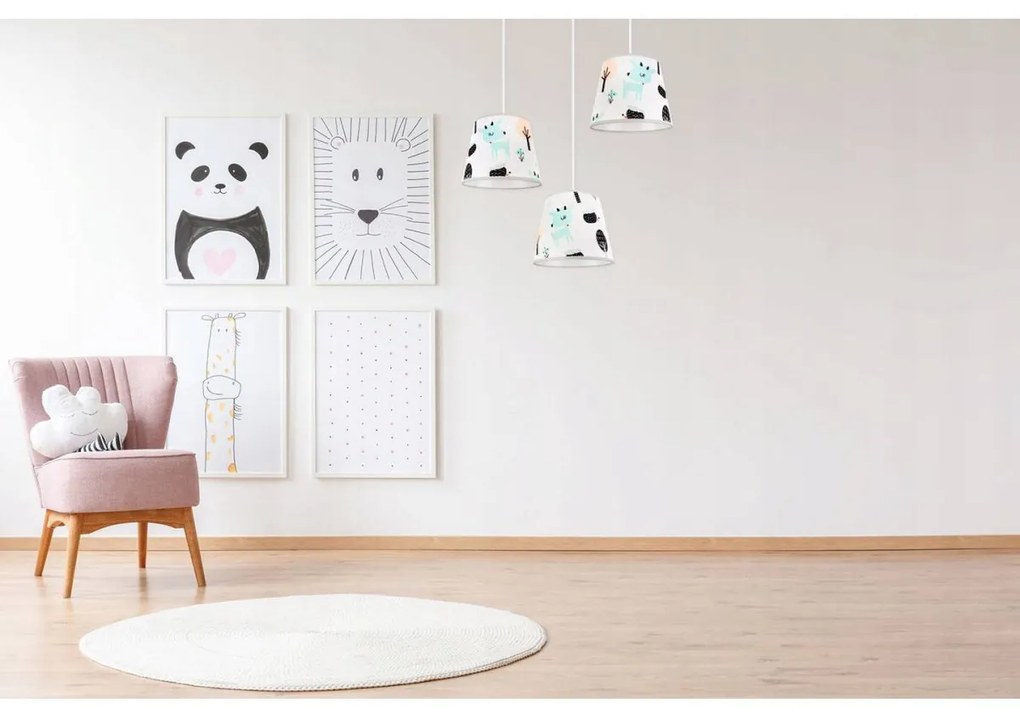 Dětské závěsné svítidlo Bambi, 3x textilní stínítko se vzorem, o, s