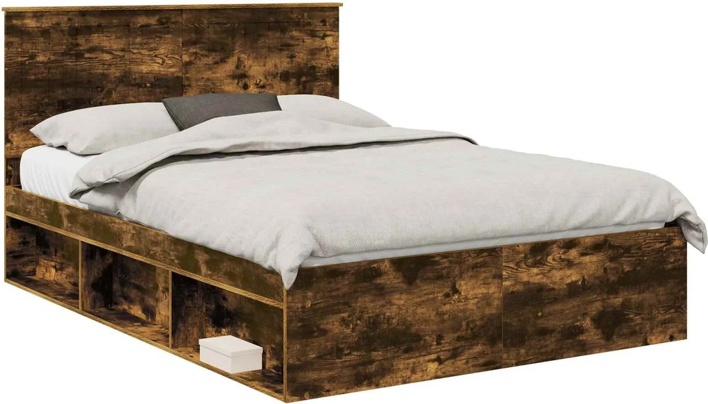 Rám postele Kouřový dub 135 x 190 cm Masivní borové dřevo 3411023