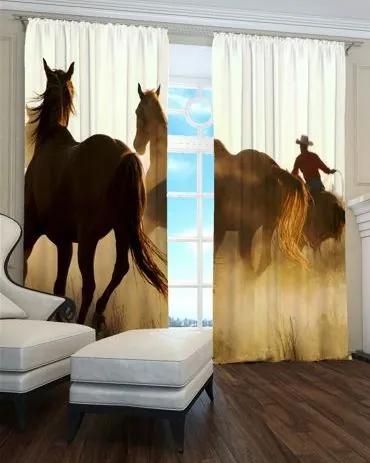 Black out závěsy 3D nebo voálové záclony 3D motiv 7162 Koně, Rozměry  Voálové záclony 2x145x260cm | BIANO