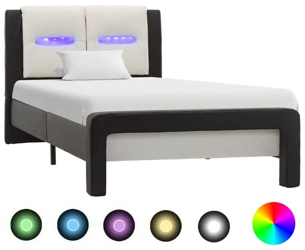 286734 vidaXL Rám postele s LED světlem černobílý umělá kůže 100 x 200 cm