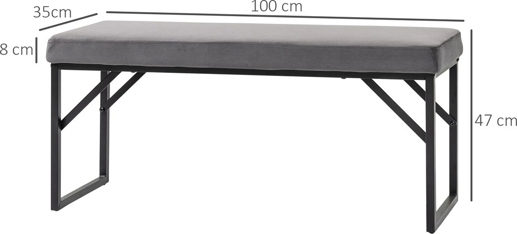 HOMCOM čalouněná lavice sametového vzhledu lavice k posteli lavice na líčení lavice do předsíně lavice do obývacího pokoje ložnice tmavě šedá 115x46x…