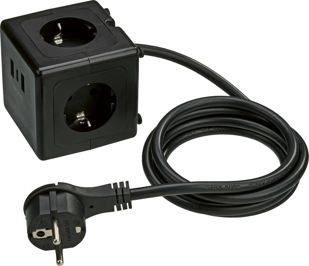 Tronic® Zásuvková kostka s USB porty (černá)
