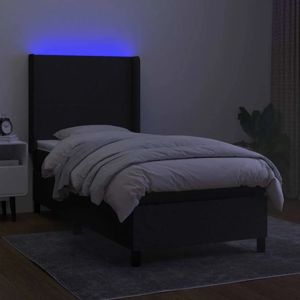 Box spring postel s matrací a LED černá 90x190 cm textil 3138119