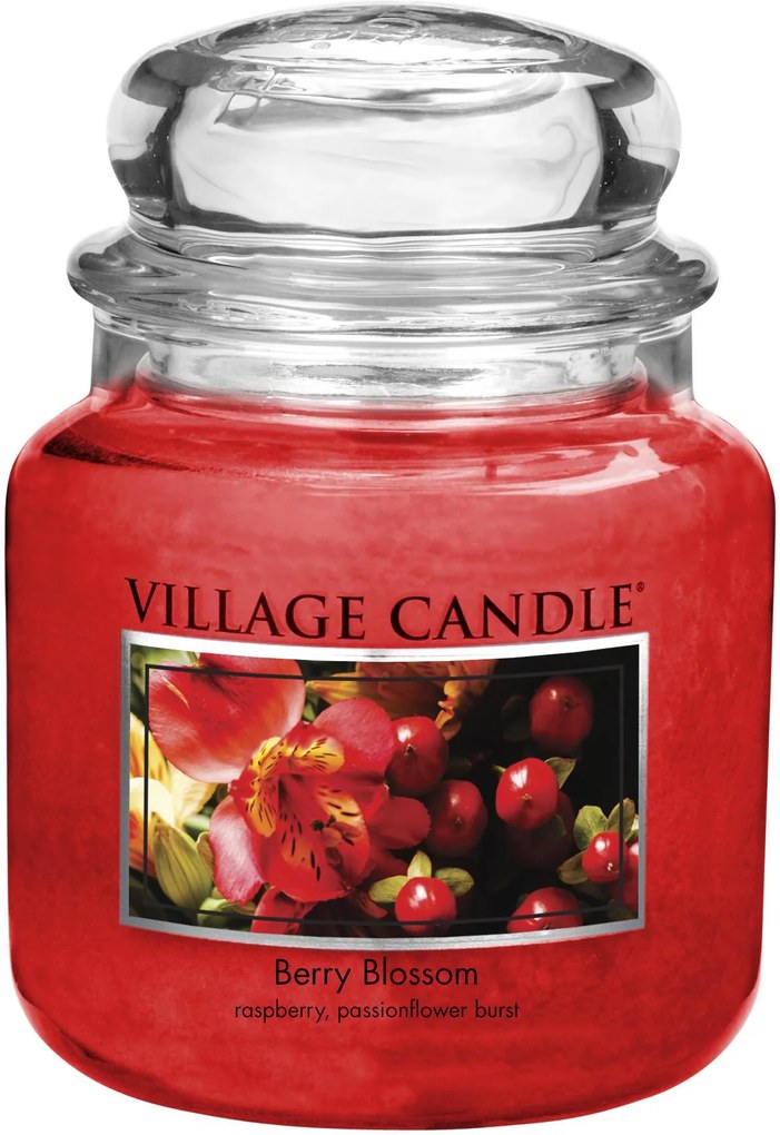 VILLAGE CANDLE Svíčka ve skle Berry Blossom - střední, červená barva, sklo, vosk
