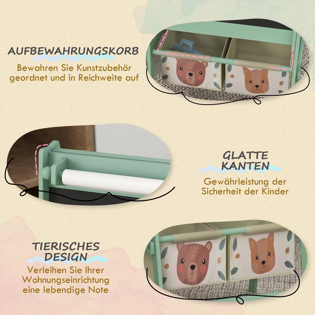 AIYAPLAY Dětská tabule, dětský stojan 3 v 1, oboustranná dětská hrací tabule, tabule a křída, stojící tabule s rolí papíru
