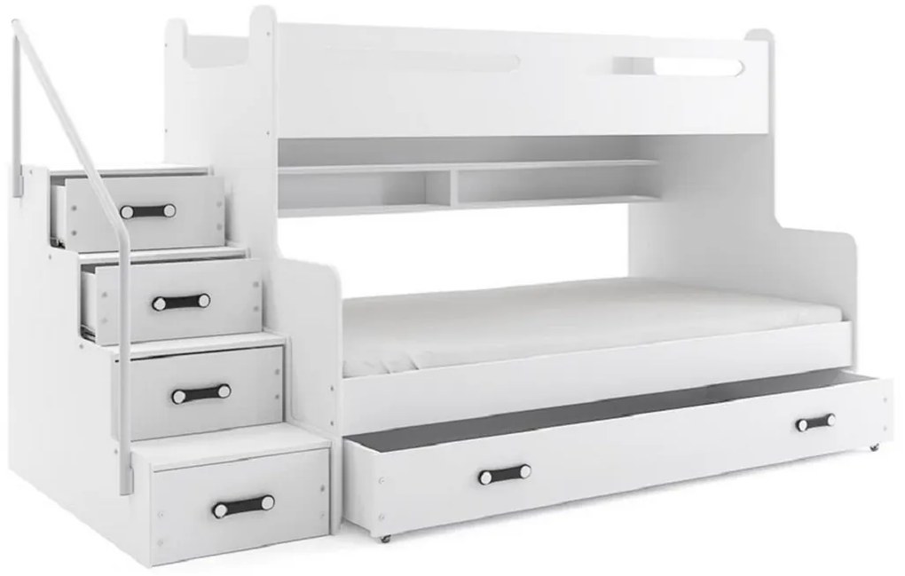 Patrová postel MAX 3 COLOR + úložný prostor + matrace + rošt ZDARMA, 120x200, bílý, bílá