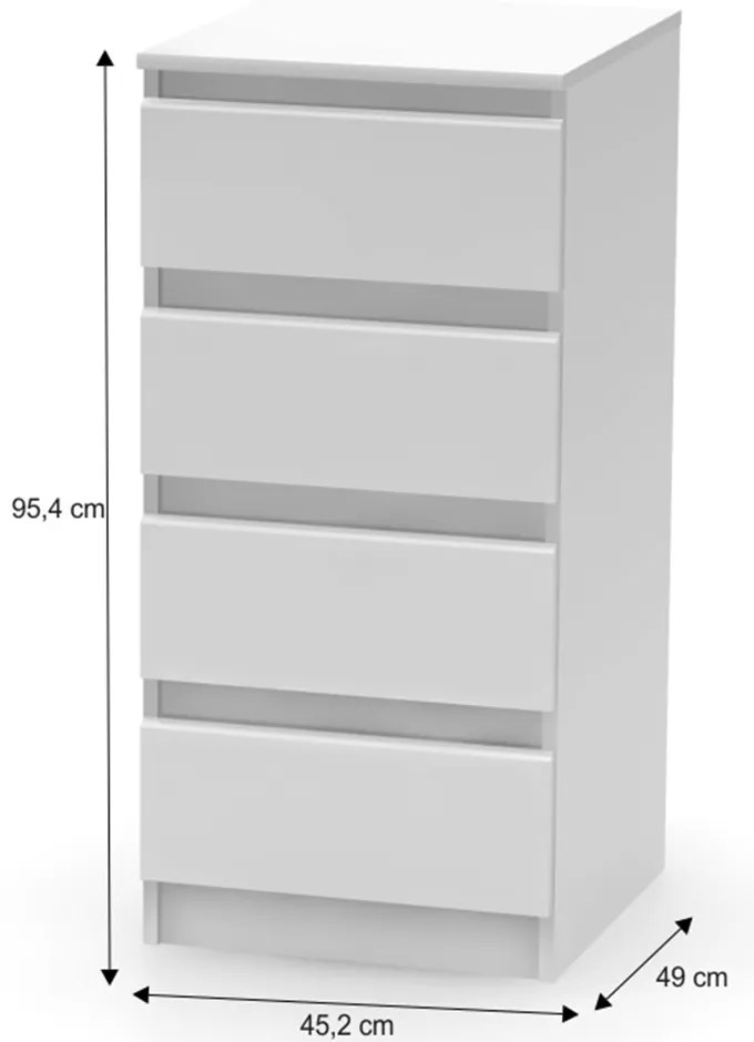 Kondela 4 šuplíková komoda, bílá, HANY NEW 009