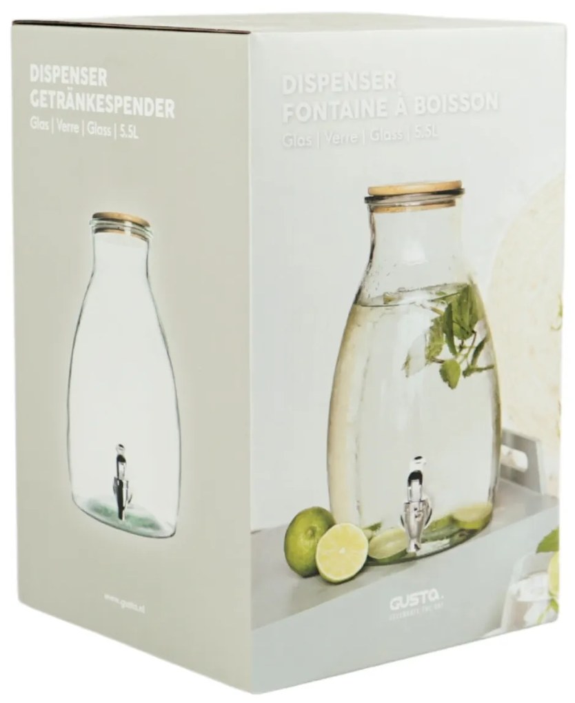 Skleněný zásobník na nápoje GUSTA s dřevěným víčkem 5,5 L