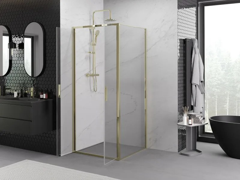 Mexen Exo, výklopná sprchová kabina, dveře 120 cm + boční stěna 120 cm, transparentní sklo, zlatá, 814-120-120-50-00