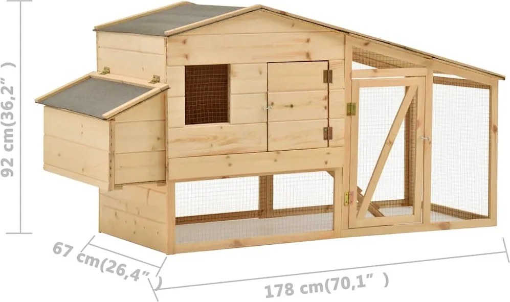 vidaXL Kurník masivní borové dřevo 178 x 67 x 92 cm   [170915]