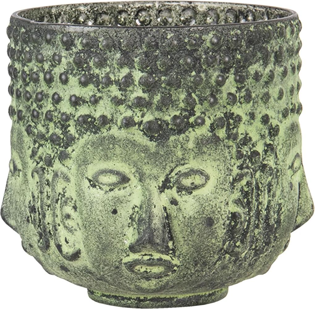 Skleněný svícen na čajovou svíčku s tématikou Buddhismu- Ø 10*10 cm
