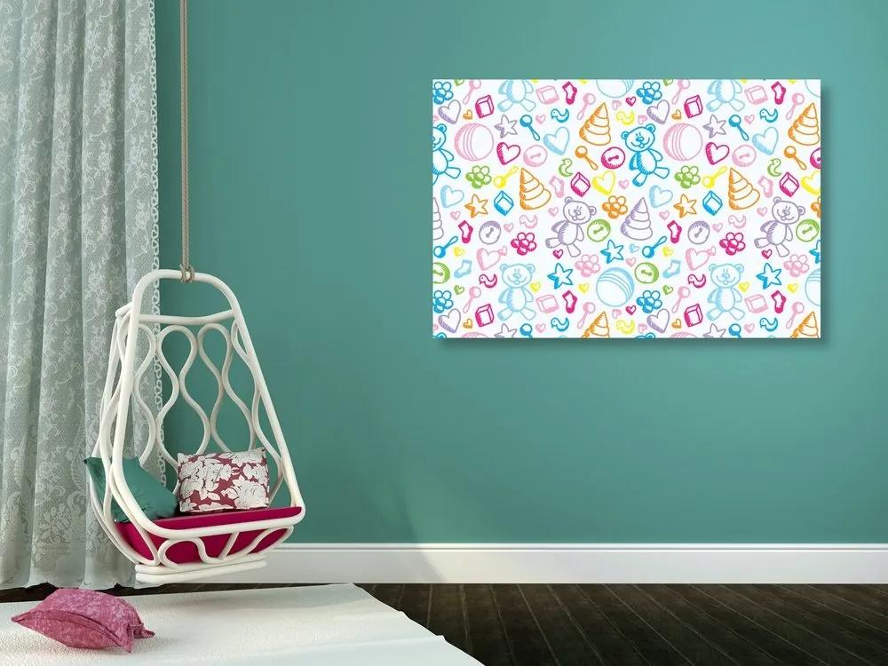 Obraz hraček v pastelových barvách - 120x80 cm