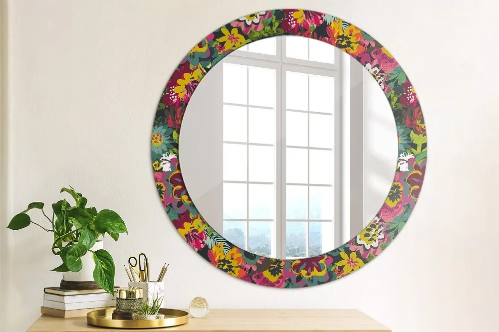 Kulaté dekorativní zrcadlo Ručně -nakládané květiny fi 70 cm