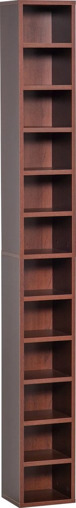 HOMCOM Stojan na CD a DVD, sloupcová police, úložná jednotka s 12 přihrádkami, max. kapacita 204 CD, 21 x 20 x 175 cm, hnědá