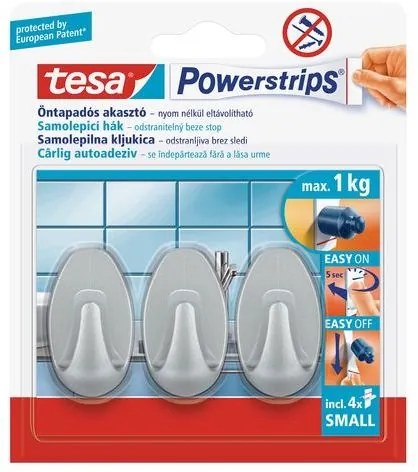 TESA Powerstrips háček oválný malý matný chrom, nosnost 1kg 57519-00101-01