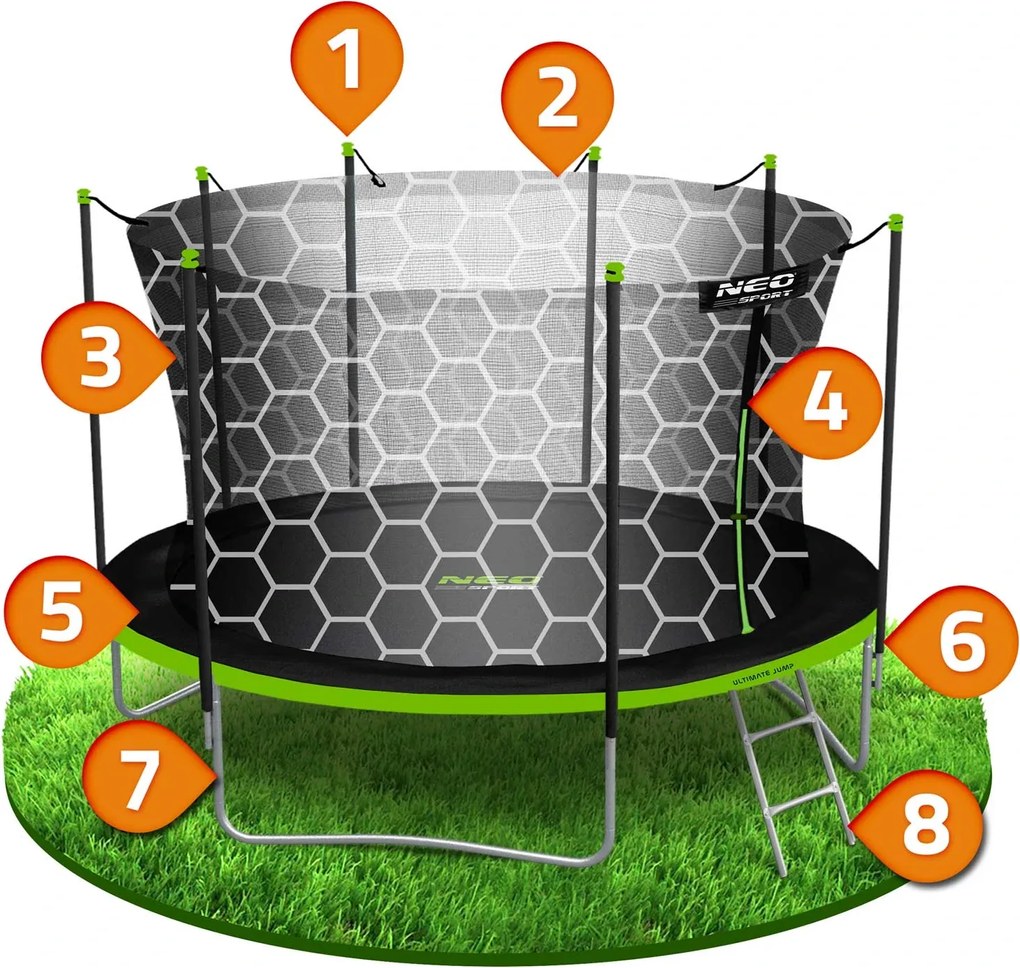 Zahradní trampolína 12 stop/374 cm s vnitřní sítí a žebříkem Neo-Sport