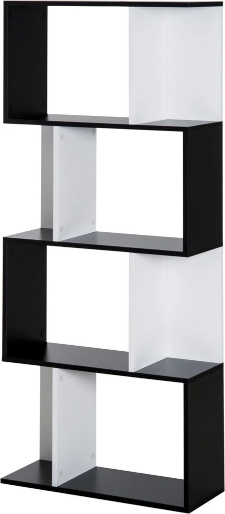 HOMCOM Moderní S-šatková knihovna s úložným prostorem, 4 police 60D x 24Š x 148V cm, černá/bílá