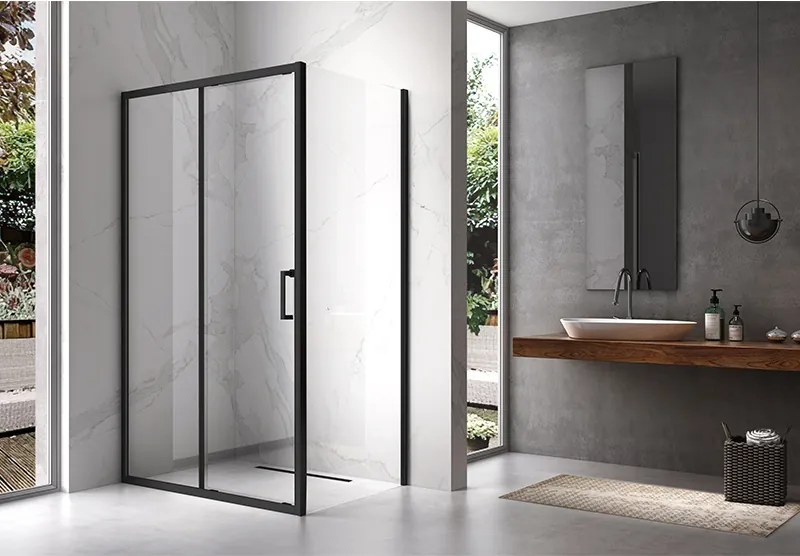 BPS-koupelny Obdélníkový sprchový kout KZ104B BL 110x90 černý/transparent + vanička ST04B BL černá