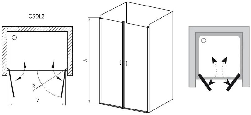 Ravak Sprchové dveře dvoudílné satin,     CSDL2-90   TRANSPARENT   0QV7CU0LZ1 Profil: Lesk, Sklo: Hladké čiré CSDL2-90 TRANSPARENT