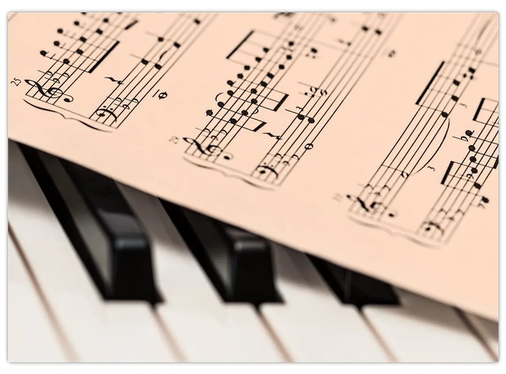 Skleněný obraz klavíru s notami (70x50 cm)