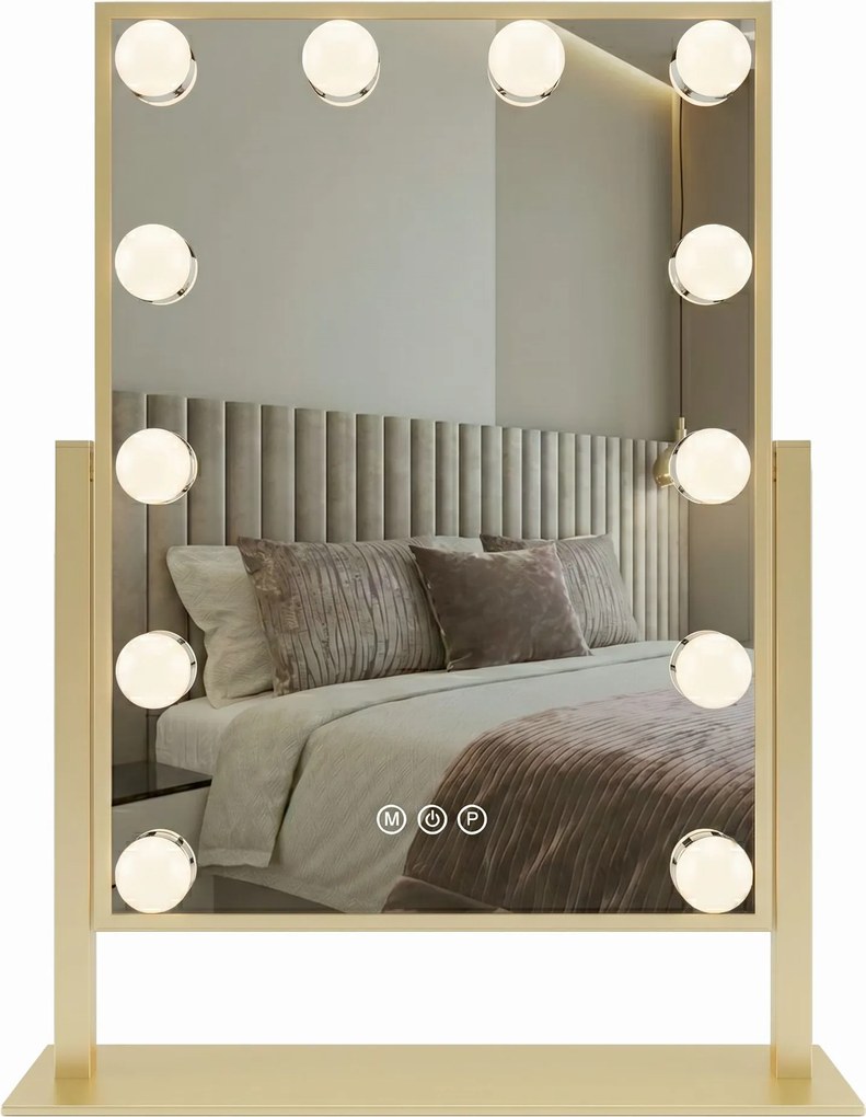 Rea Hollywood, LED zrcadlo, 30x40 cm, zlatá lesklá, HOM-01804